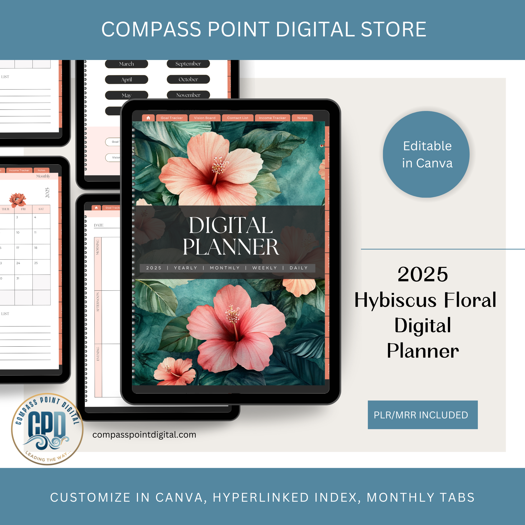Hibiscus Floral 2025 Digital Planner – Compass Point Digital Store