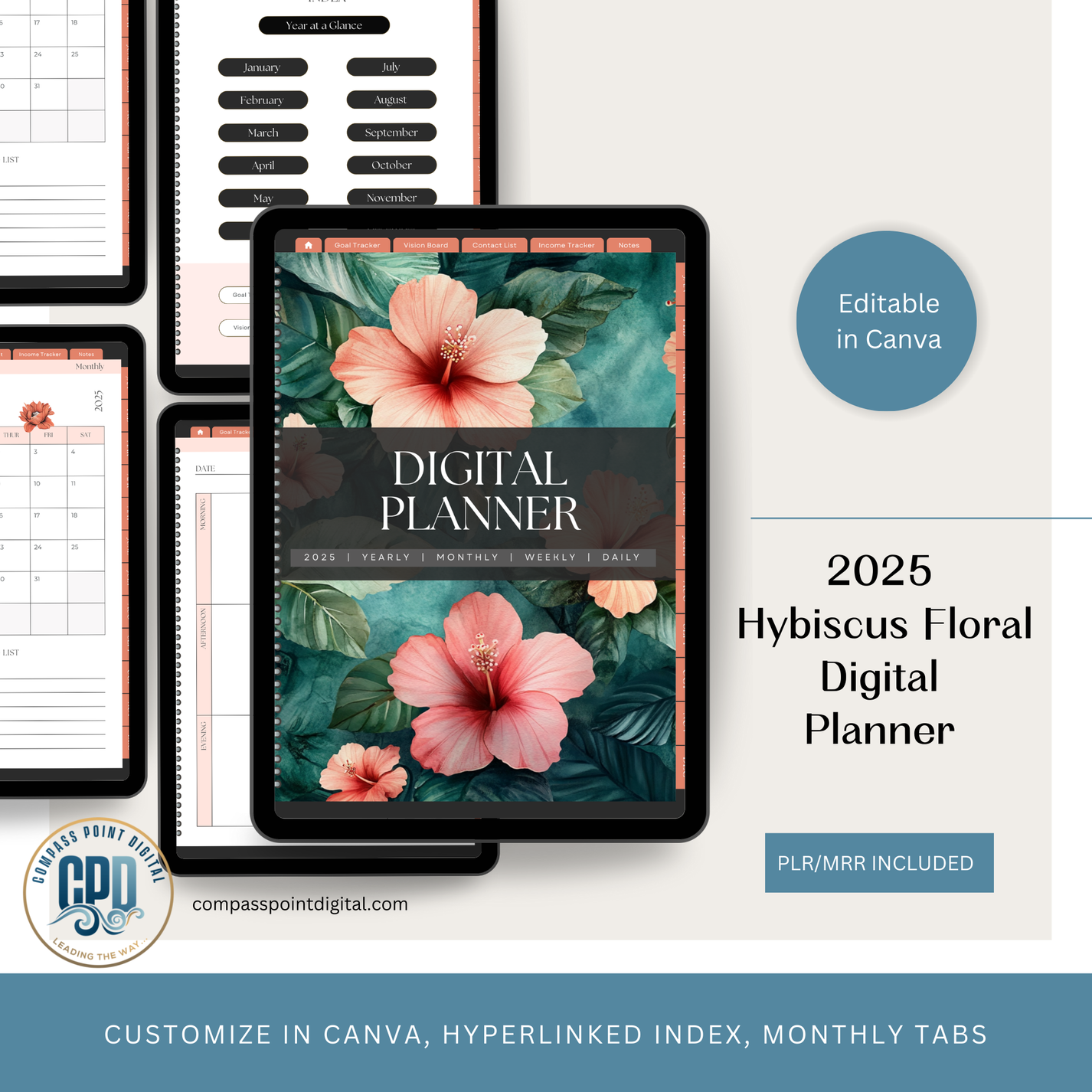 Hibiscus Floral 2025 Digital Planner – Compass Point Digital Store